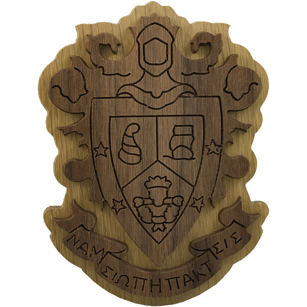 Delta Sigma Pi Carved Background Fraternity Crest